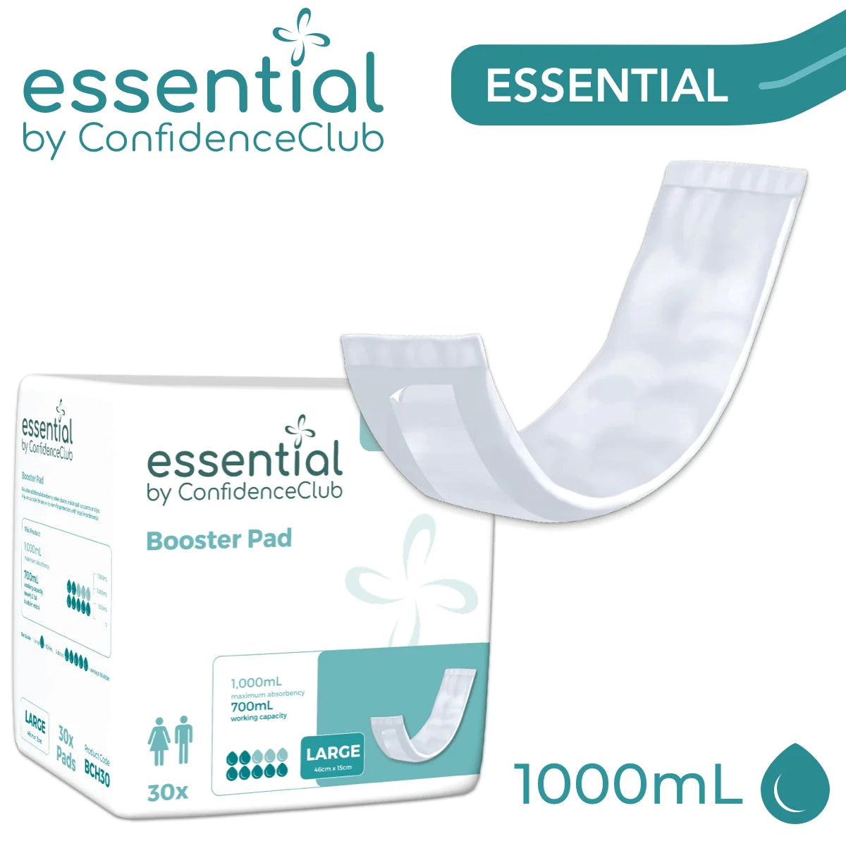 Essential Booster Pad, Large, Extra Absorbency 1000ml, (Packet 30 ...