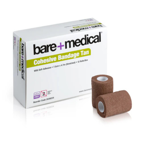BareMed BANDAGE COHESIVE SELF ADHERENT 7.5CM X 4.7M TAN (Box 12 ...