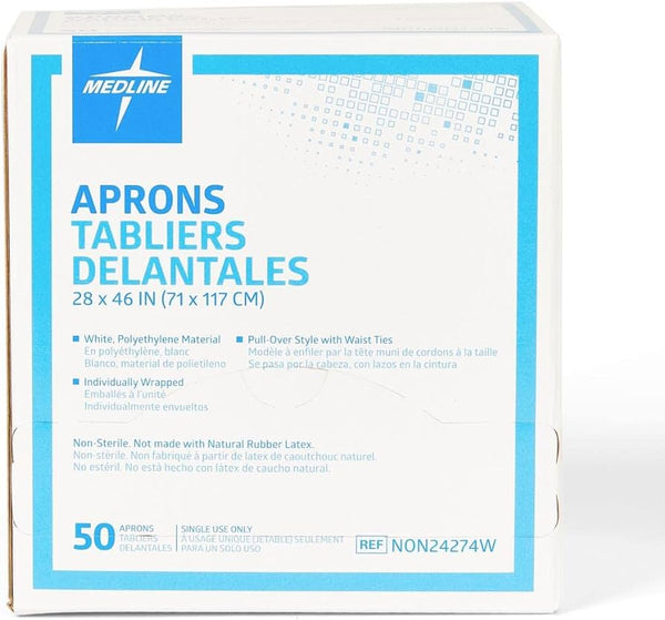 Medline Apron Polyethylene White Individually Wrapped (Packet 50 ...