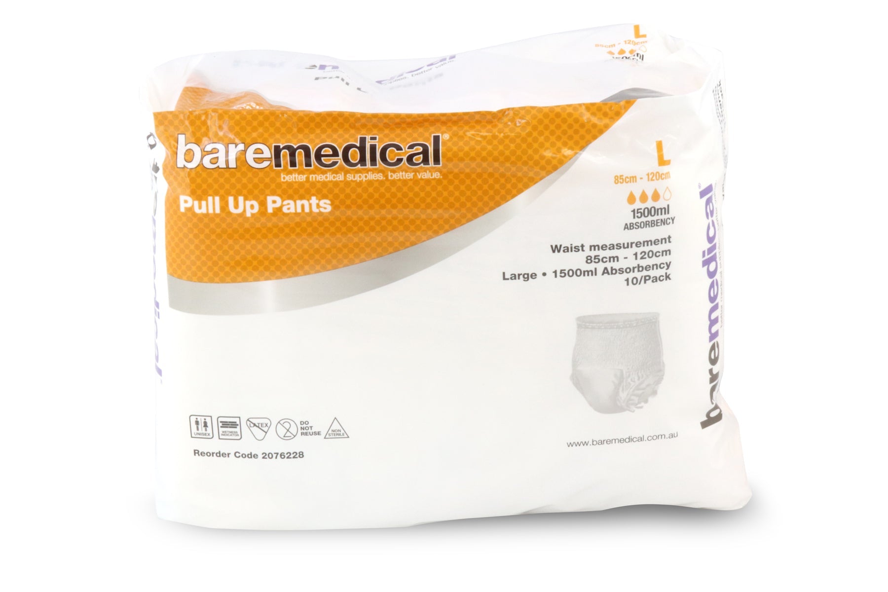 BareMed PULL-UP PANT LARGE 1500ML 85-120CM (Box 10) – Topcat Healthcare