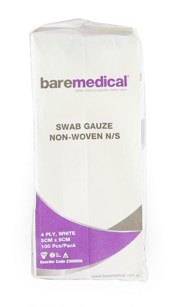 BareMed SWAB GAUZE 4PLY WHITE NONWOVEN 7.5CM X 7.5CM SU (Box 100 ...