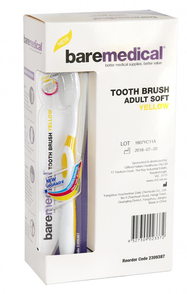 BareMed TOOTHBRUSH YELLOW ANGLE HEAD INDIVIDUAL WRAPPED (Box 12 ...