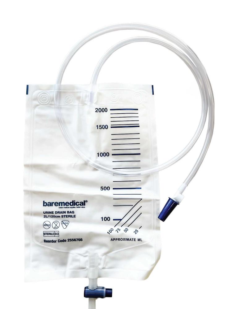 BareMed URINE DRAIN BAG 2L/120CM ST SU STERILE (Each) – Topcat Healthcare