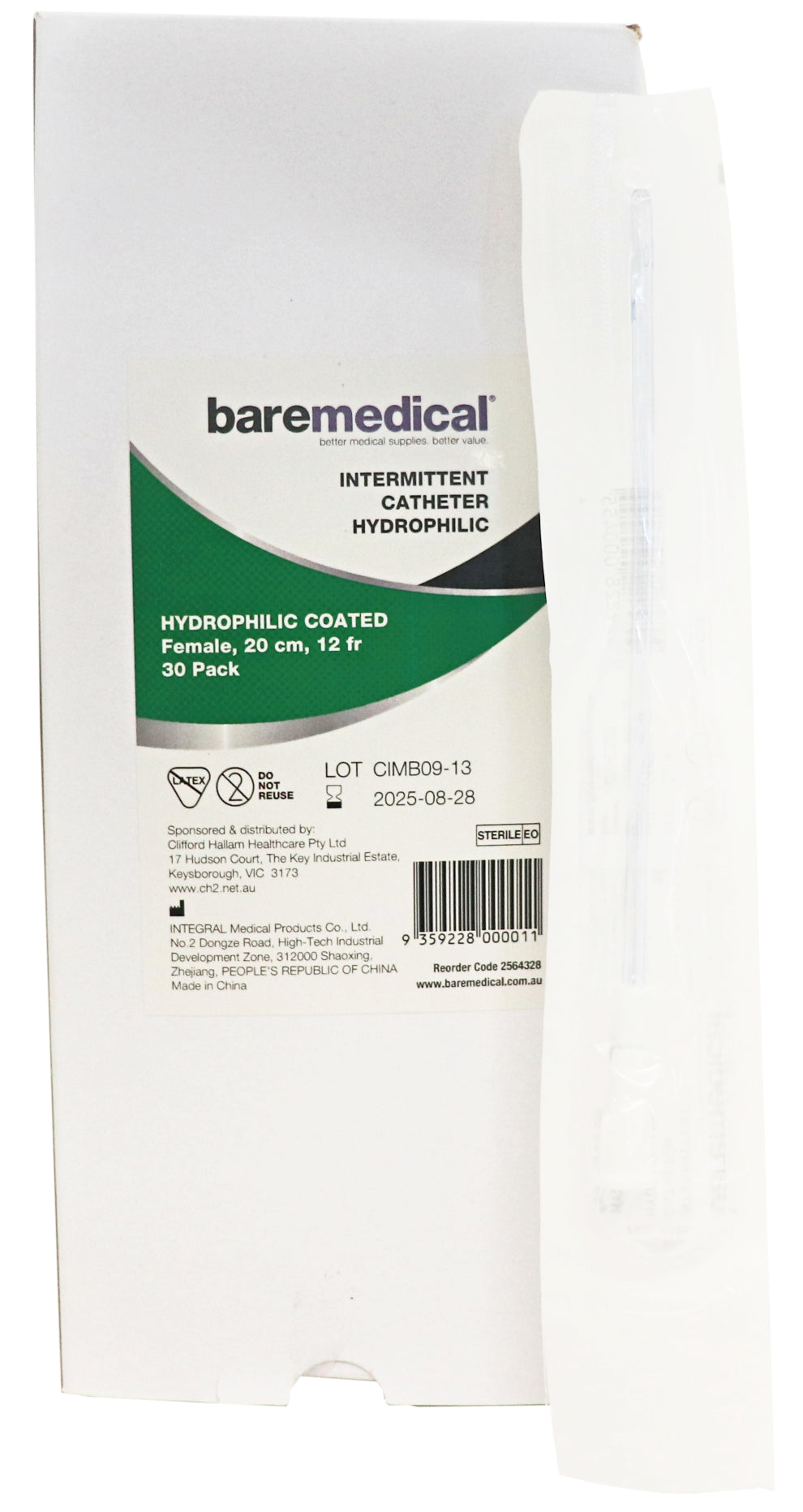 BareMed CATHETER FEMALE 12FR INTERMITTENT HYDROPHILIC ST SU (Each ...